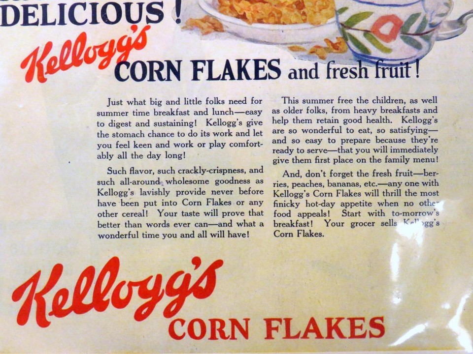 Kellogg's Corn Flakes Cereal 1923 Color Ad Framed Lucile Patterson ...