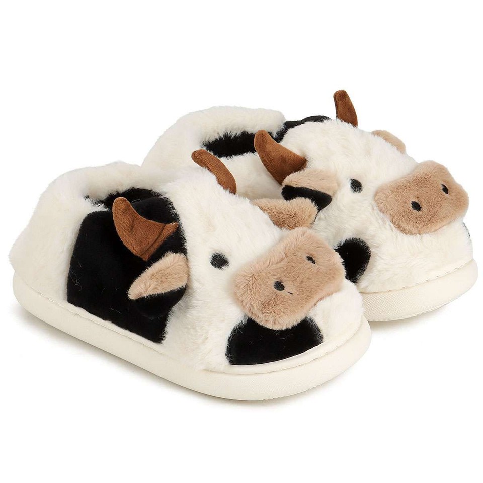 Cow Slippers for Women Fuzzy Cute Kawaii Shoes Super Warm Soft ...