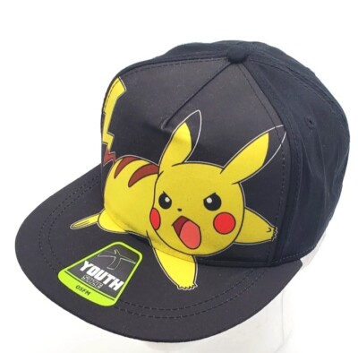 Pokemon Pikachu Youth Black and Yellow Adjustable Hat Snapback Baseball ...
