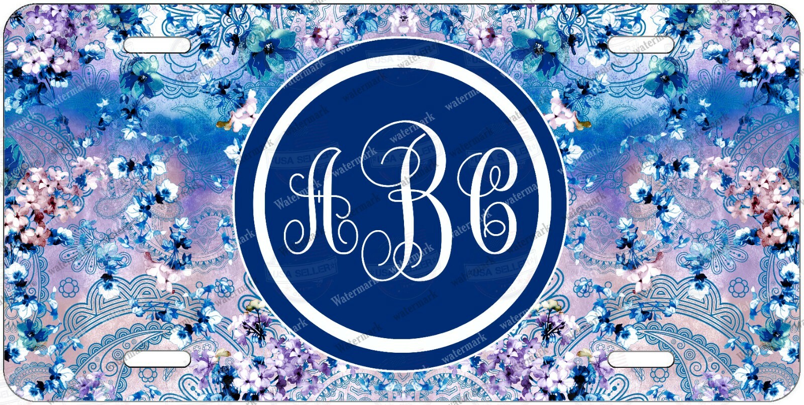 Paisley Monogram Design Blue Personalized License Plate For Auto ATV ...