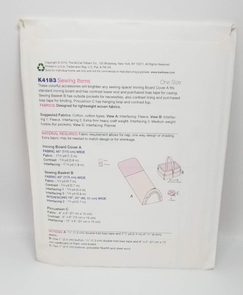UNCUT! Sewing Items (Iron Board Cover & Caddy) Sewing Pattern by Kwik ...