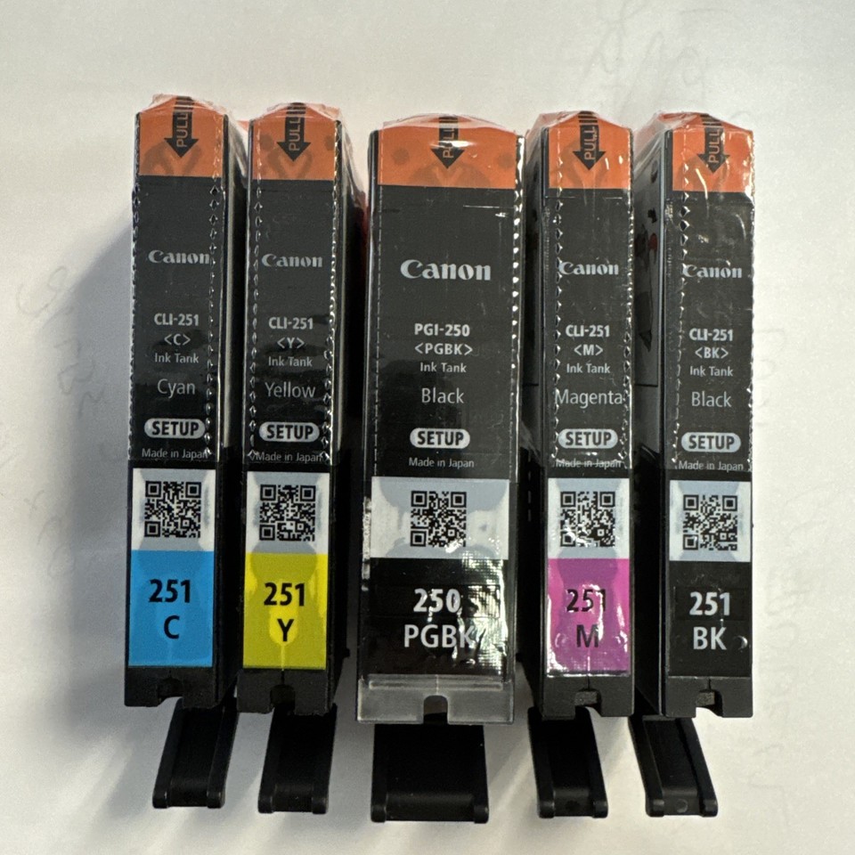 NEW Genuine Canon Ink 250 PGBK 251 BK 251 C 251 M 251 Y 5 PACK | eBay