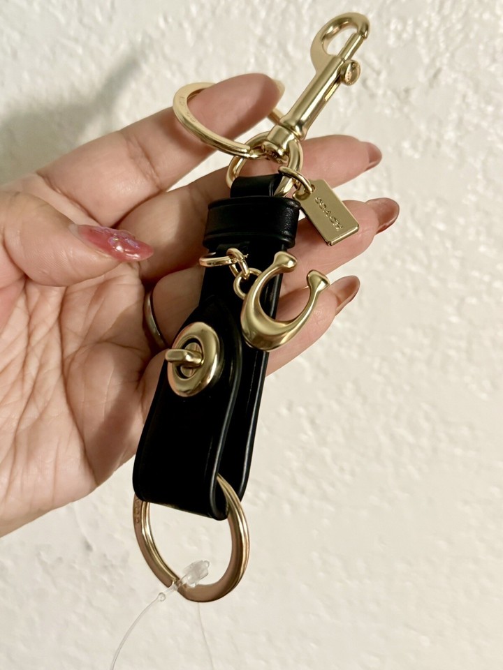 NWT Coach Leather Trigger Snap Bag Charm Black Valet Key Ring Fob | eBay