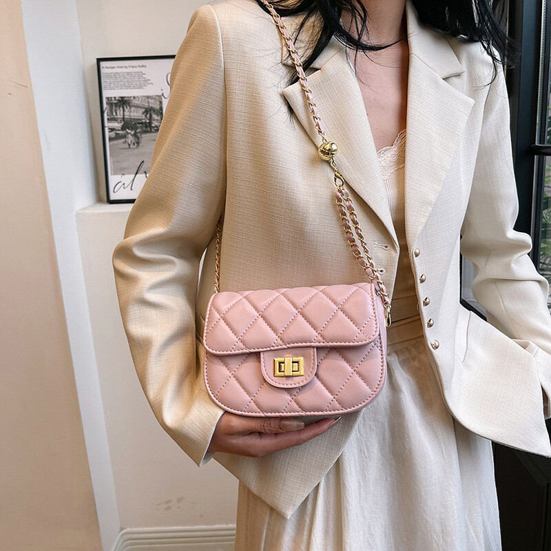 2024 New Women's Bag Casual Texture Solid Color Diamond Chain Small Bag ...