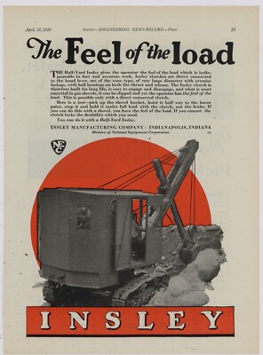 1929 Insley Mfg. Co. Ad: 1/2 Yard Insley Shovel - "The Feel of the Load ...