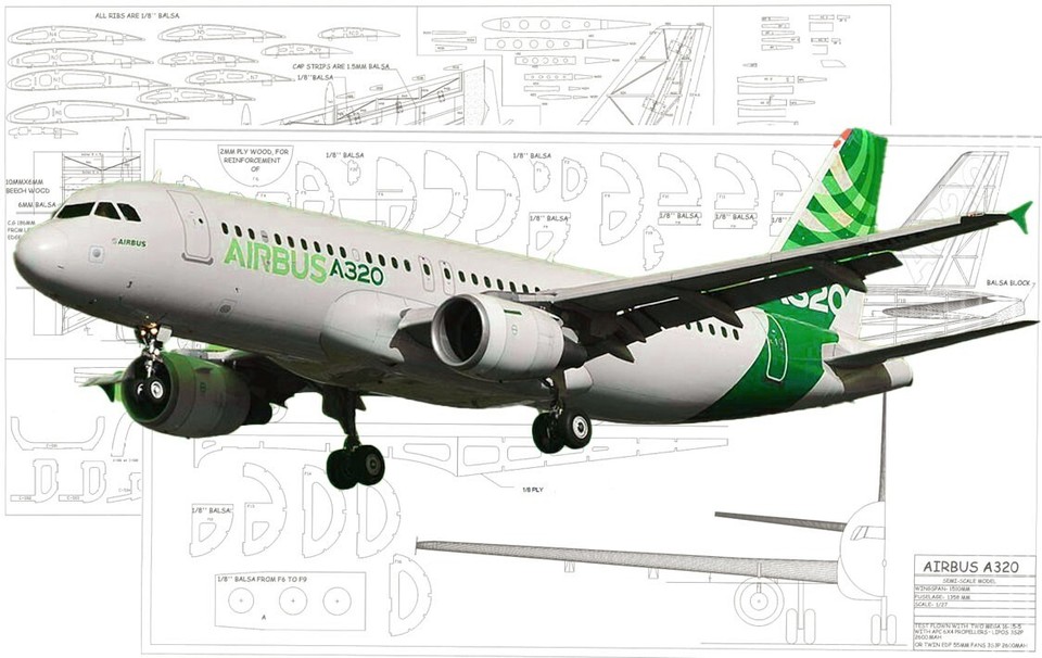 Airbus A320 60" Wingspan RC Airplane Kit Laser Cut Balsa & Ply Short ...