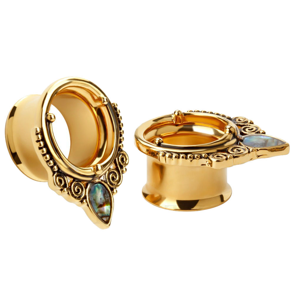 GOLD SHELL TEARDROP Ear Flesh Tunnels Piercing Stretcher Plug Flared ...