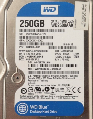 Western Digital WD2500AAKX Blue 250GB 7.2K RPM 16 MB Cache Interface ...