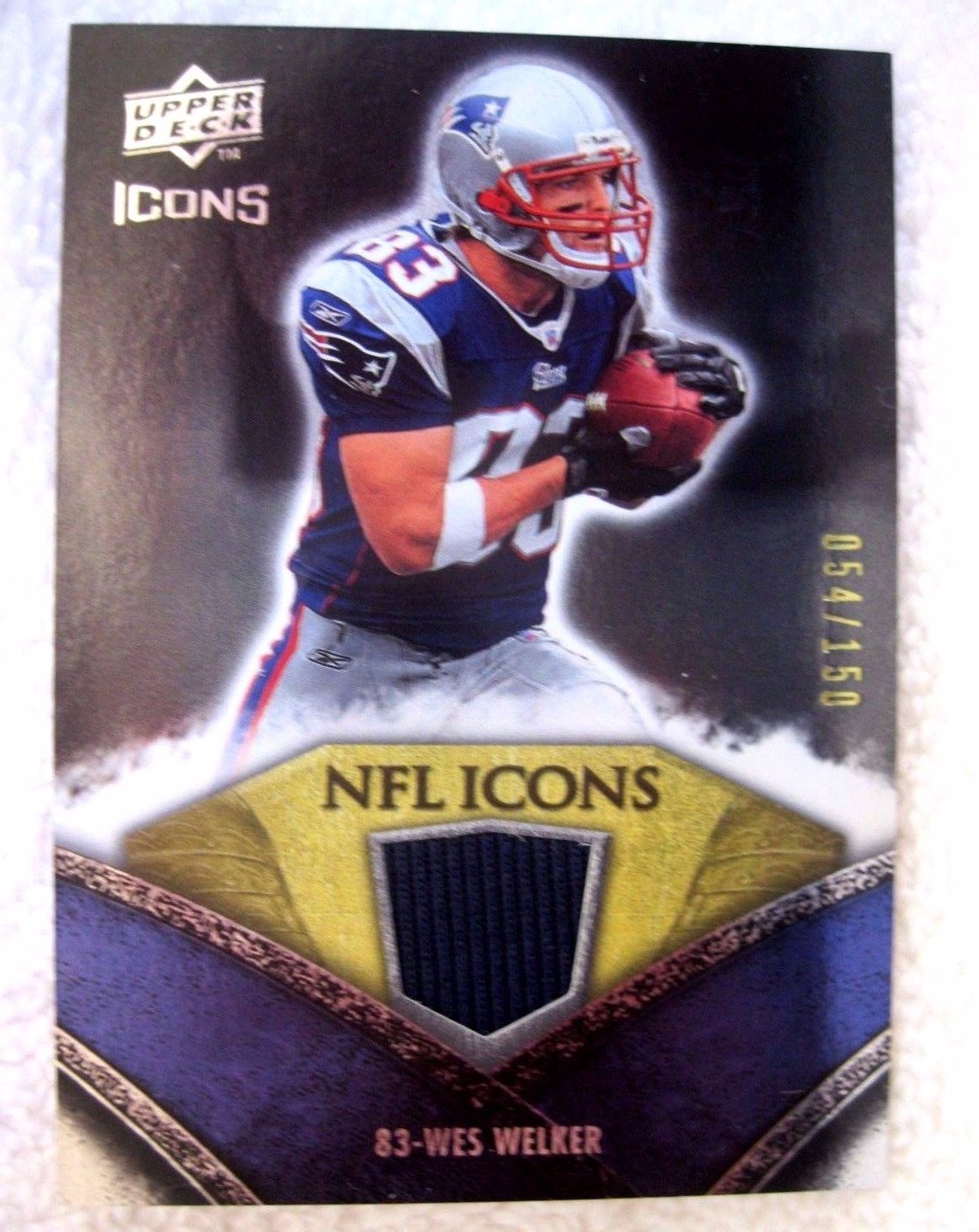 Wes Welker 2008 Upper Deck Icons Game Used Blue Jersey Patch #54/150 ...