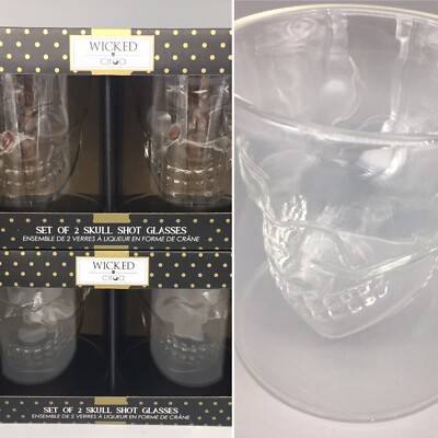 x4 Ciroa Wicked Halloween Skull Skeleton Head Bar Glass Set Barware ...