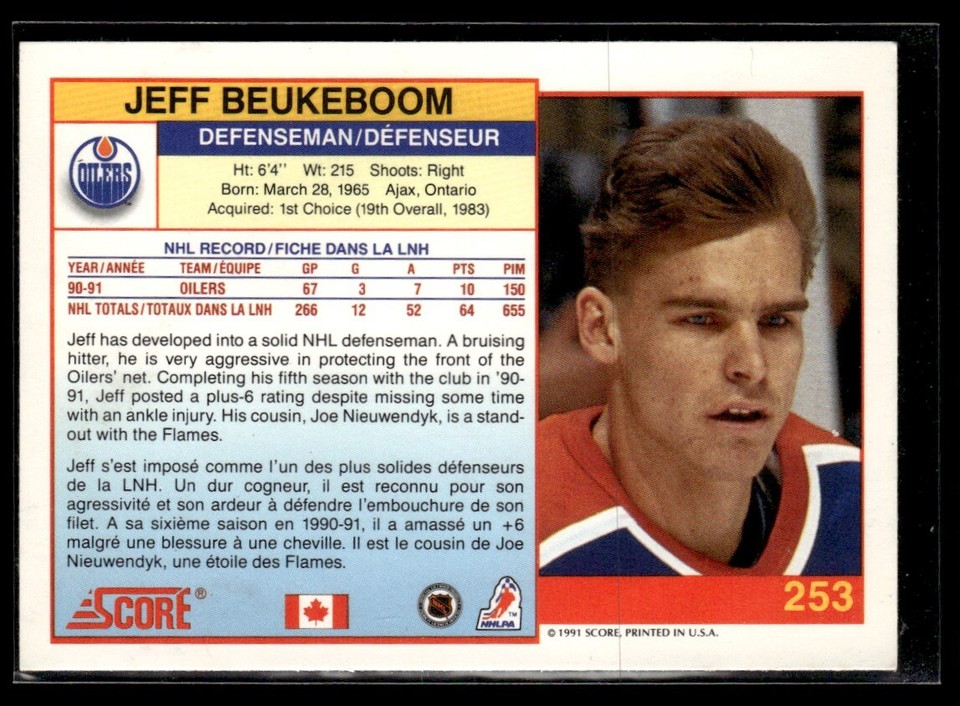1991-92 Score Jeff Beukeboom Edmonton Oilers #253 | eBay
