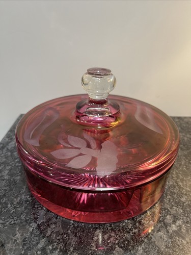 Cranberry Ruby Red Flash Glass 3 Part Divided Candy Dish With Lid and Etched. | eBay