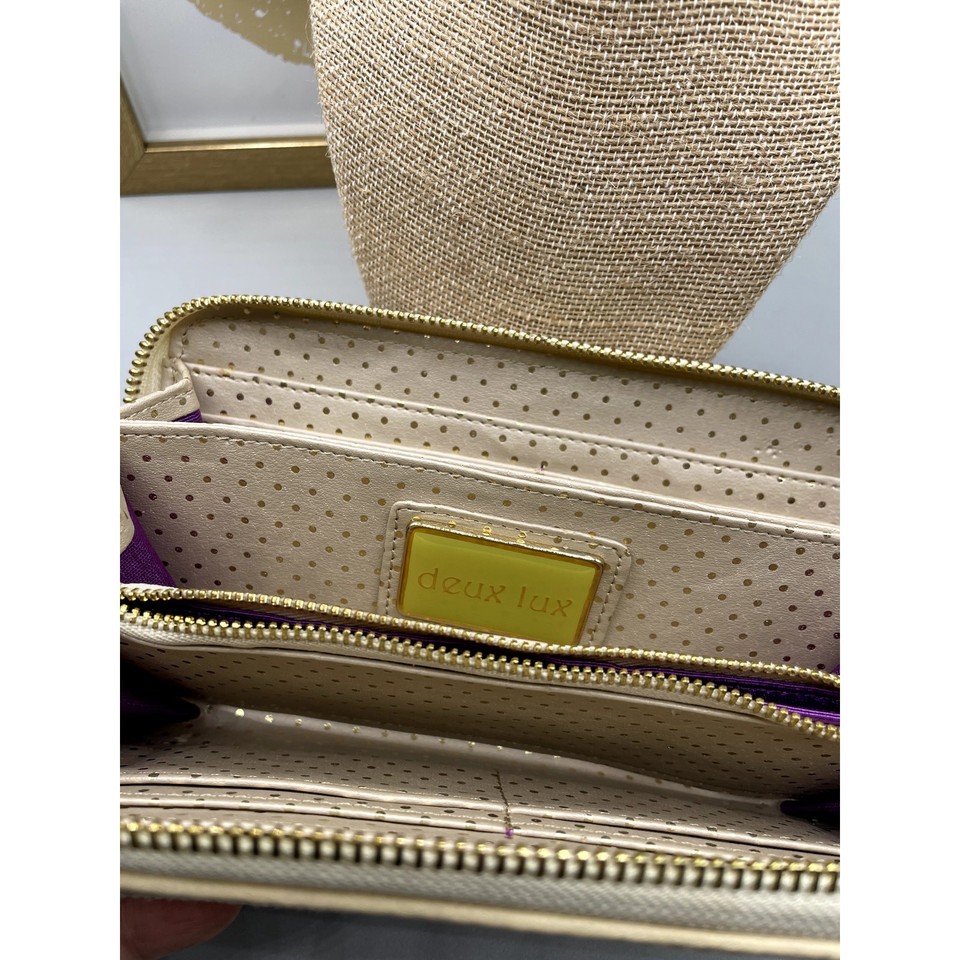 Deux Lux Cream Wallet with Gold Zipper and Detail | eBay