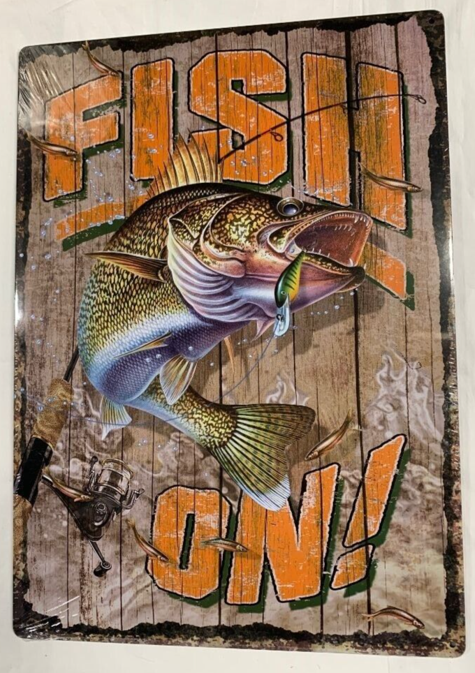 12" X 17" METAL SIGN FISH ON! TIN SIGN NEW | eBay