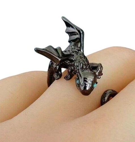 NEW Adjustable Black Baby Dragon Ring Blue Eyes Dragon Lovers Jewelry ...