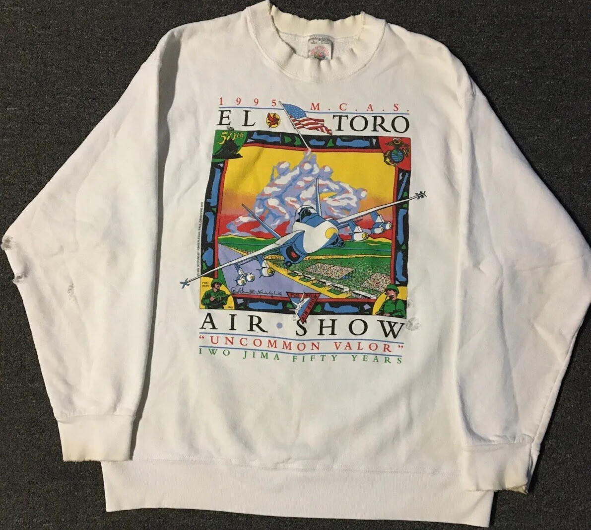 Vtg 90s El Toro Air Show Faded Distress Sweatshirt M Jet Army USAF ...