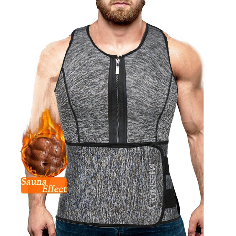 US Men Neoprene Sauna Sweat Vest Body Shaper Waist Trainer Fat Burner ...