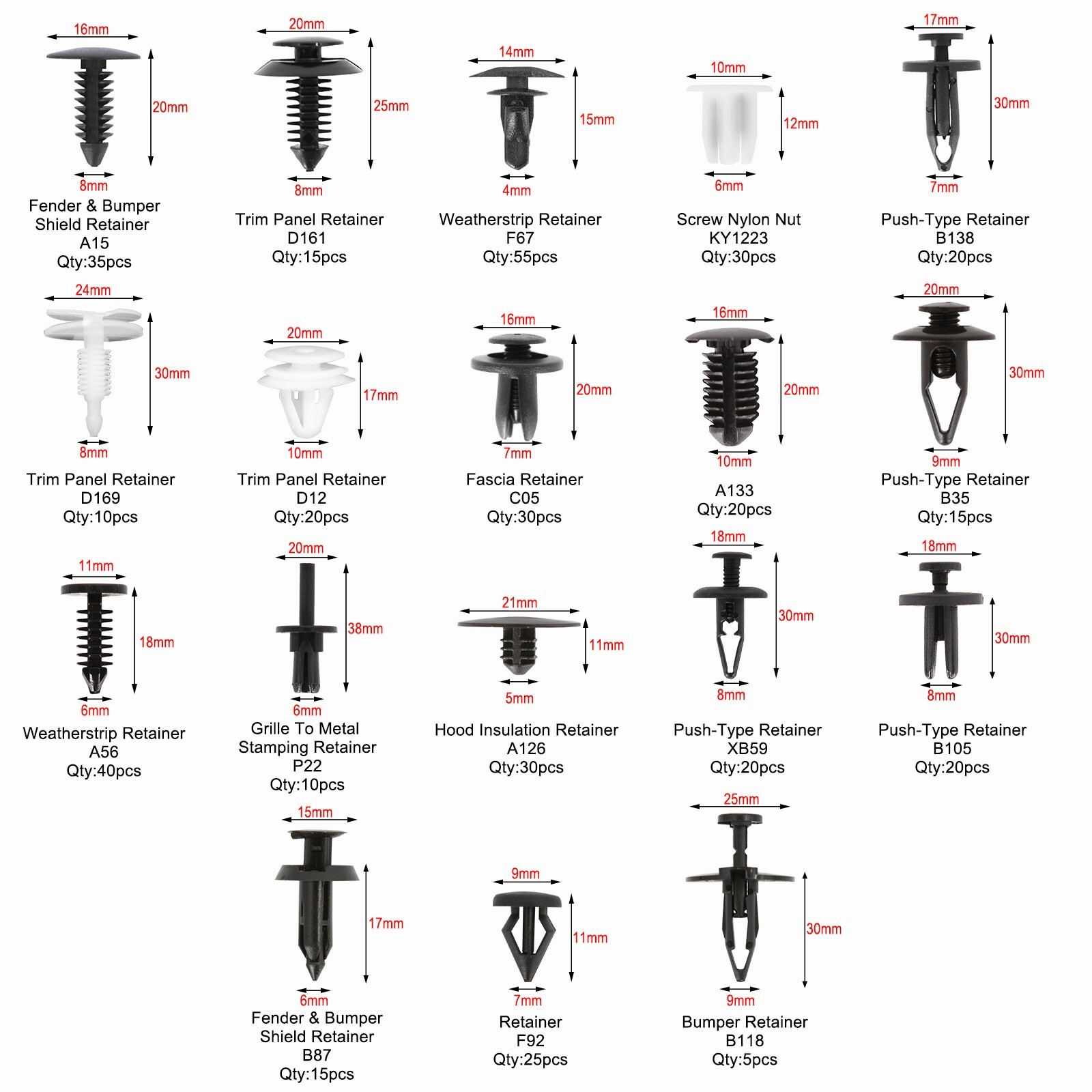 415pcs For Ford Transit Trim Clips Retainer Panel Bumper Fastener Rivet ...