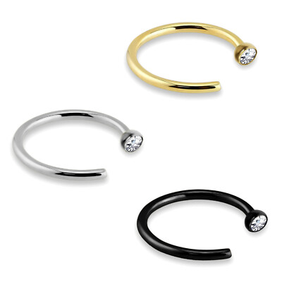 0,8mm Kristall Piercing Ring Nasenring offen Nasenpiercing Nasenstecker ...