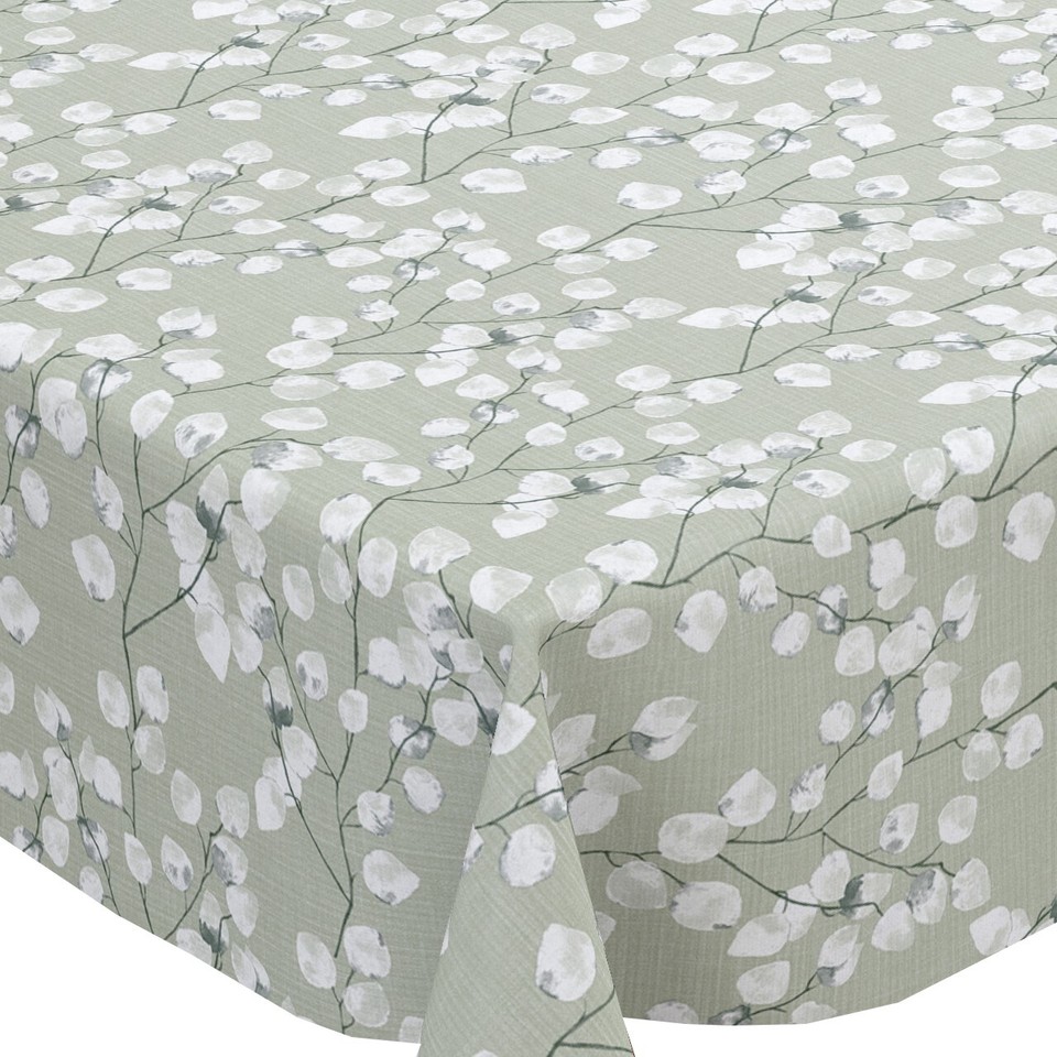 Honesty Floral Sage Green Linen Tex PVC Vinyl Wipe Clean Oilcloth ...