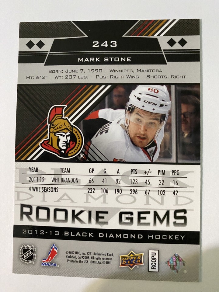 2012 13 Black Diamond Rookie Gems #243 Mark Stone Sens Vegas Knights | eBay