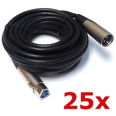 25 Pack Lot XLR Shielded Balanced Microphone Mic Audio Cable Male to ...