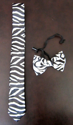 Tuxedo Wide Zebra Adjustable Strap Bow tie + Zebra Animal Print Necktie ...