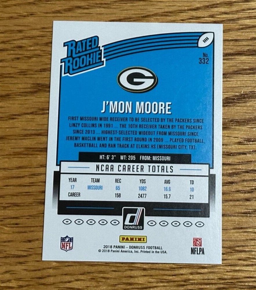 2018 Panini Donruss - Rated Rookie Press Proof Blue #332 J'Mon Moore ...