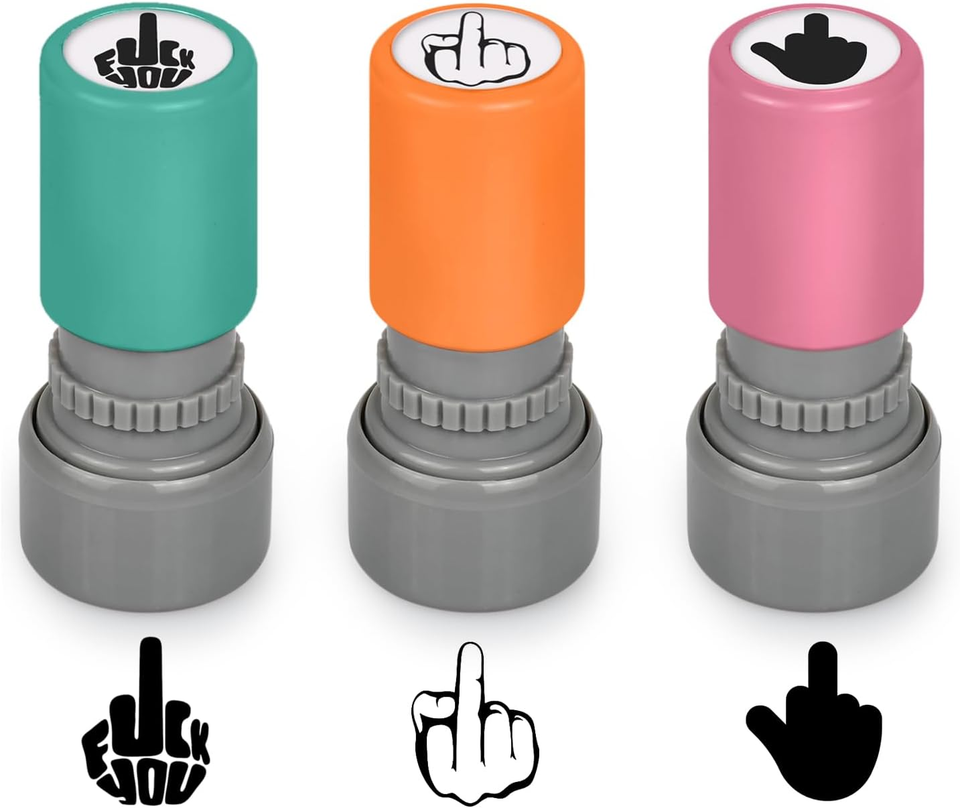 Funny Stamps Set of 3 Styles Middle Finger Self-Inking Stamps Prank ...