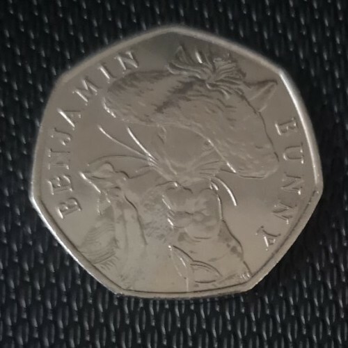 RARE 2017 PETER RABBIT BENJAMIN BUNNY 50P FIFTY PENCE COIN CIRCULATED ...