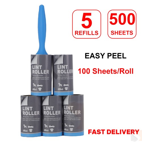 5 x 100 Sheets Per Roll Lint Roller Refills Rolls Pet Hair Fluff Dust ...