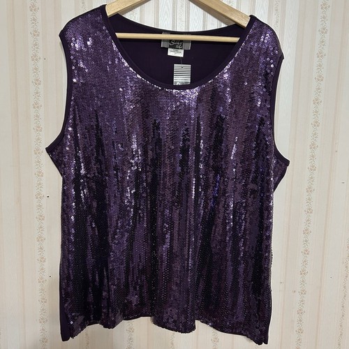 NWT Slinky Brand Woman Purple Sequin Tank Top Size 2XL HSN | eBay