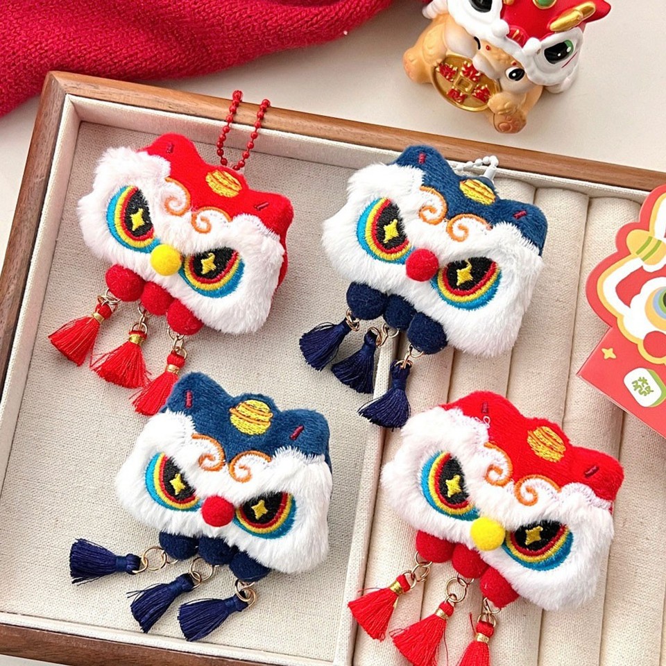 Lion Dance Plush Toy Keychain with Brooch Feature for Bag Charm Decor ...