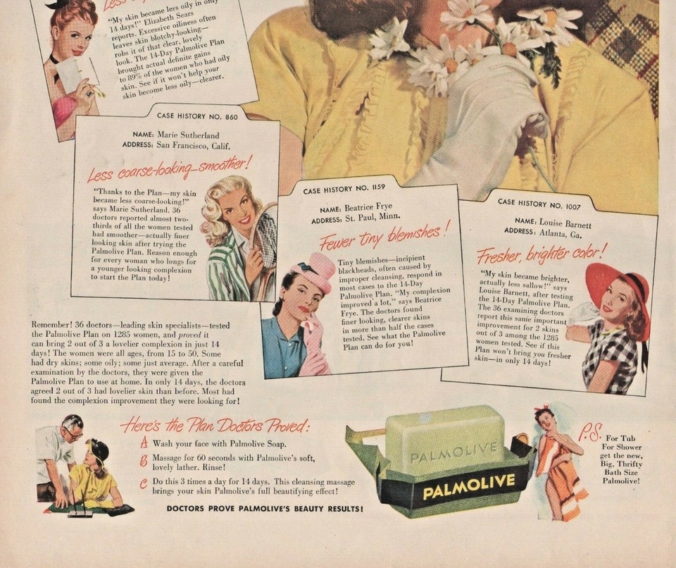 1947 Palmolive Soap Vintage Print Ad Lovelier Skin In 14 Days | eBay