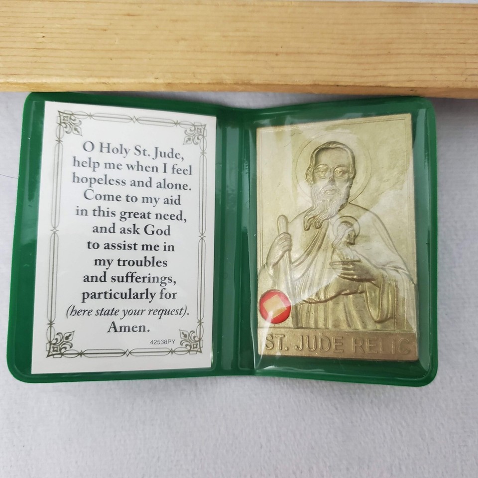 St Jude Metal Relic Prayer Card Catholic Pocket Shrine Folder Vintage ...