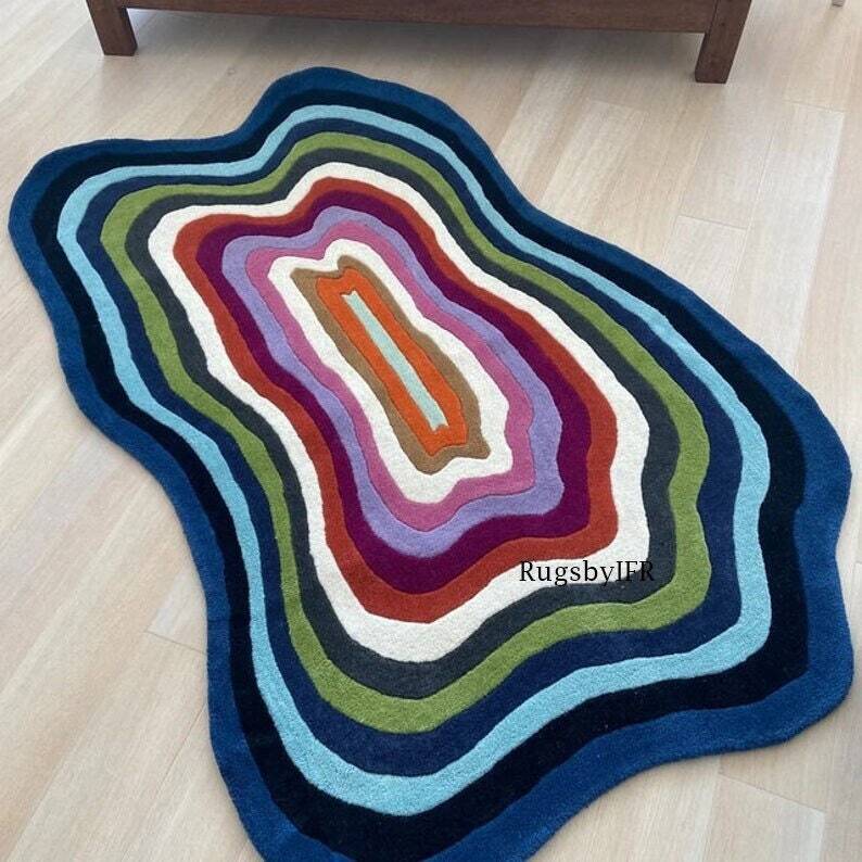 The Multi-Color Irregular Oval Shaped Area Rug, Abstract Pattern Hand ...