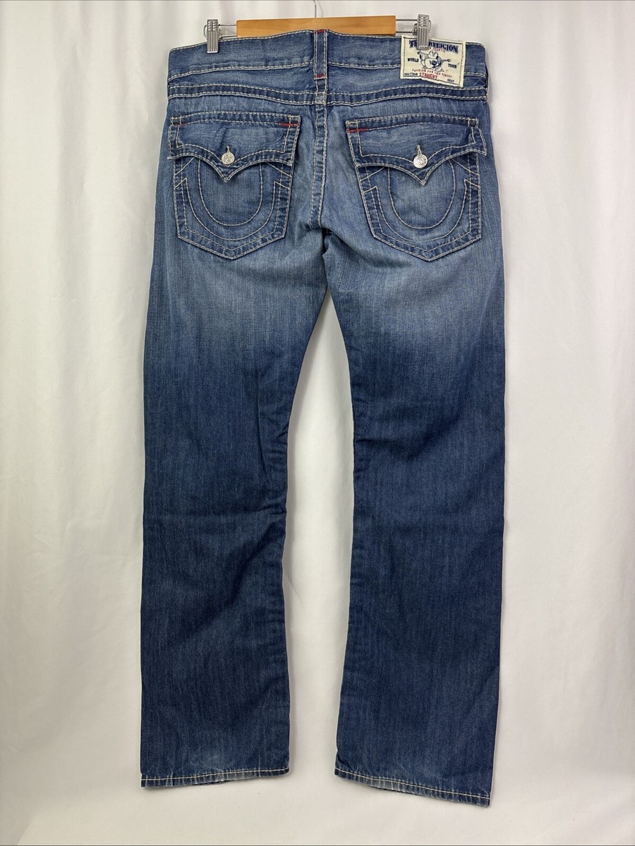 True Religion Jeans Mens Straight Flap Natural Big T Denim True Religion Jeans Mens Straight Flap Natural Big T Denim