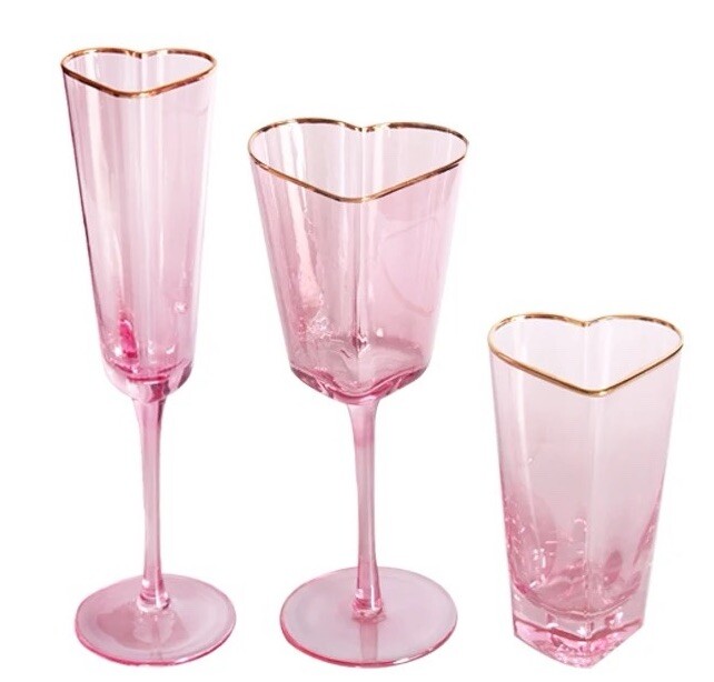 2 - Moon in Aries brand - Hand Blown- Pink Heart Shape-Gold Rim ...