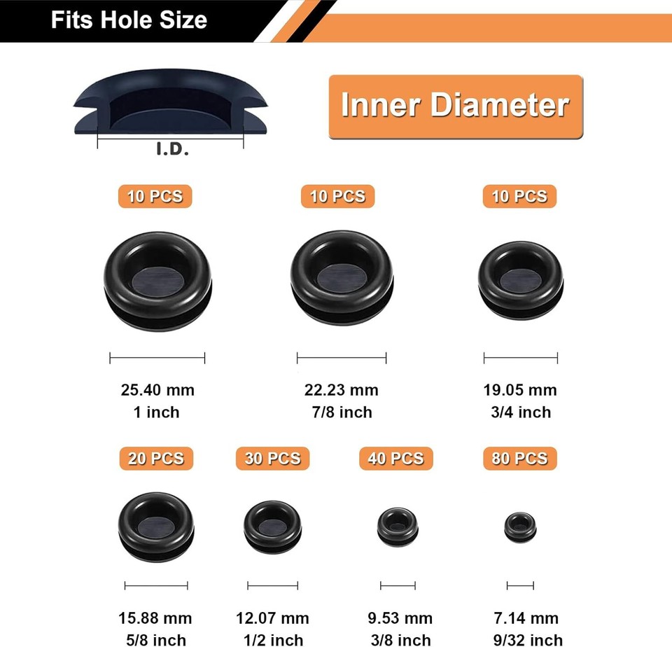 200Black Rubber Hole Plugs Assortment for Auto Body and Sheet Metal ...