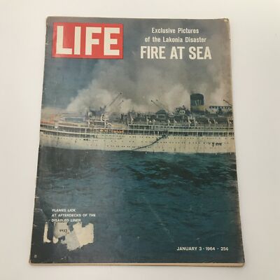 VTG Life Magazine January 3 1964 Lakonia Disaster Fire at Sea Cover and ...