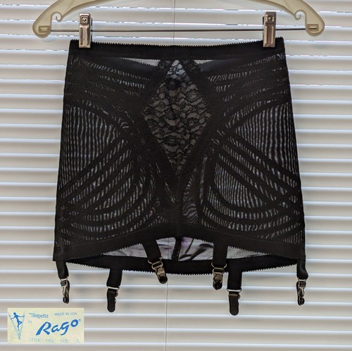 Black Rago Shapette 1359 Open Bottom Girdle w/ 6 Metal Garters XL, Fits ...