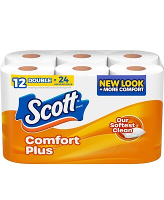 New Scott Comfort Plus Toilet Paper 12 Double 231 Sheets Per Roll Safe ...
