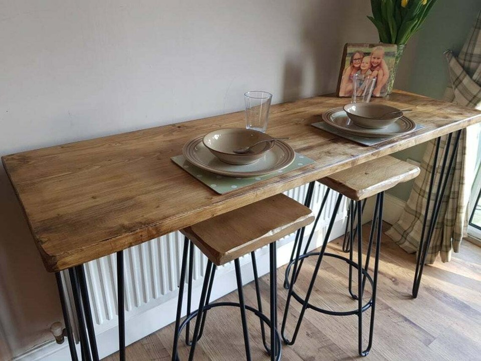 Rustic industrial style breakfast bar table Hairpin legs Solid chunky ...
