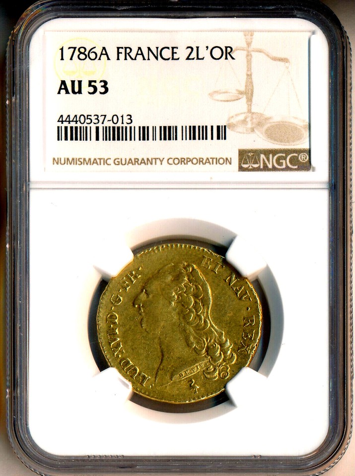 FRANCE DOUBLE LOUIS D'OR XVI 1786-A CERTIFIED AU-53 GOLD COIN = PRICE ...