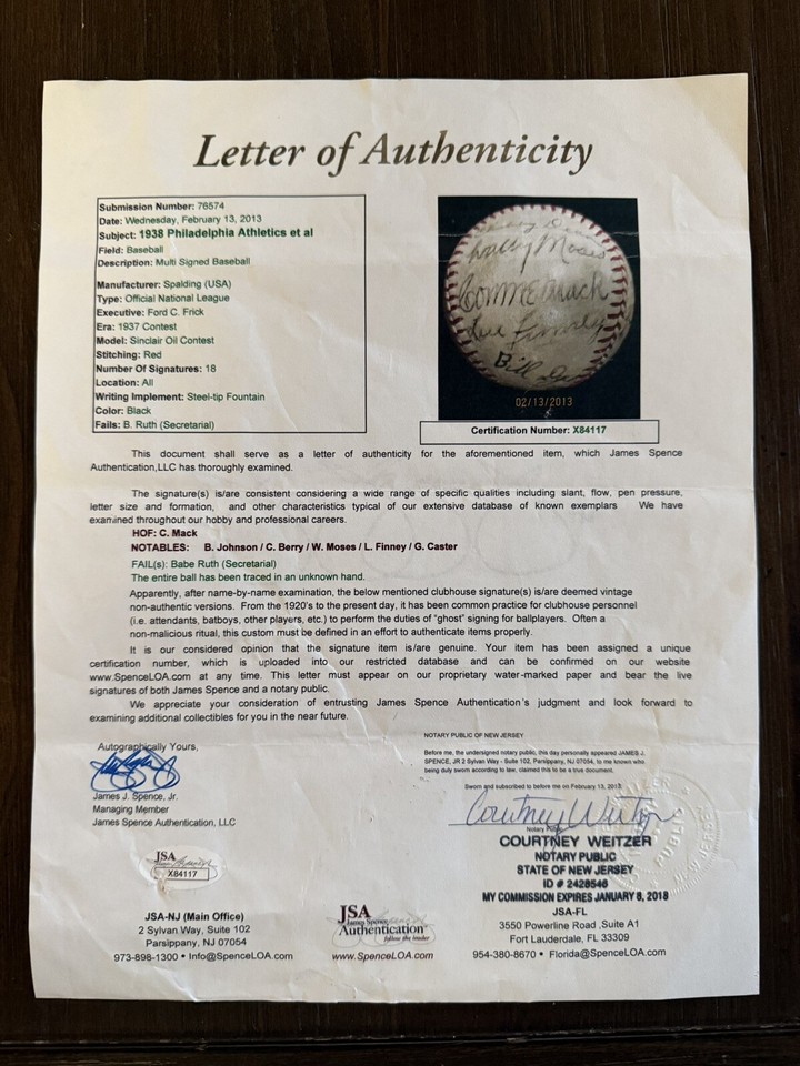 1938 Philadelphia Athletics Connie Mack - Sinclair Babe Ruth Signed ...