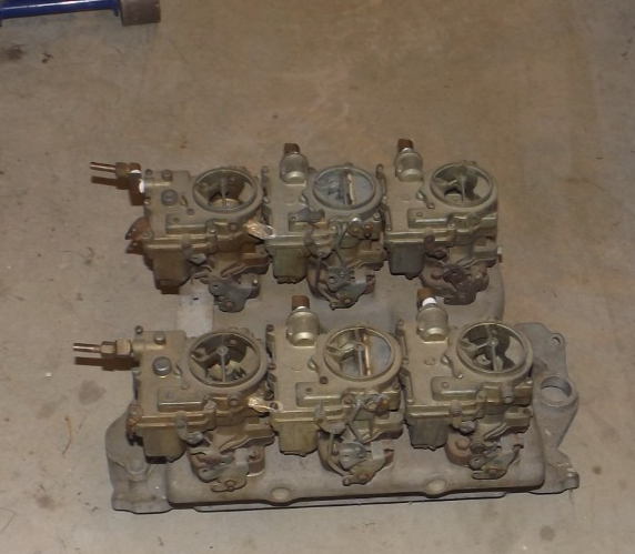 VINTAGE EDLEBROCK X1 6x2 CROSS RAM INTAKE MANIFOLD & CARBS SMALL BLOCK ...