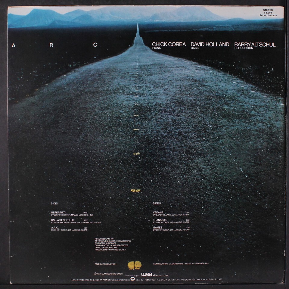 CHICK COREA, DAVID HOLLAND, BARRY ALTSCHUL: arc ECM 12" LP 33 RPM ...