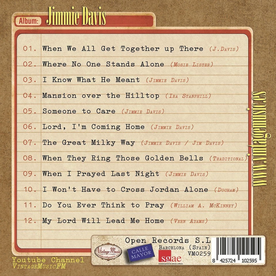 JIMMIE DAVIS CD Vintage Gospel Spiritual / Country , No One Stands ...