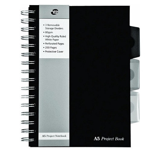 A4 A5 Black Project Book Ruled w/ Margin 250 Perforated Pages 80GSM ...