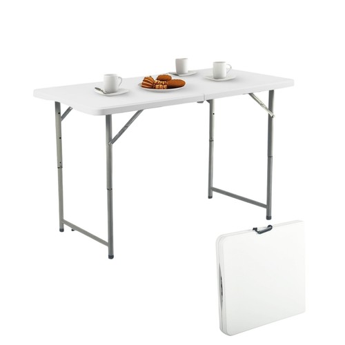 4FT Plastic Folding Table Adjustable Height, Heavy Duty Portable ...